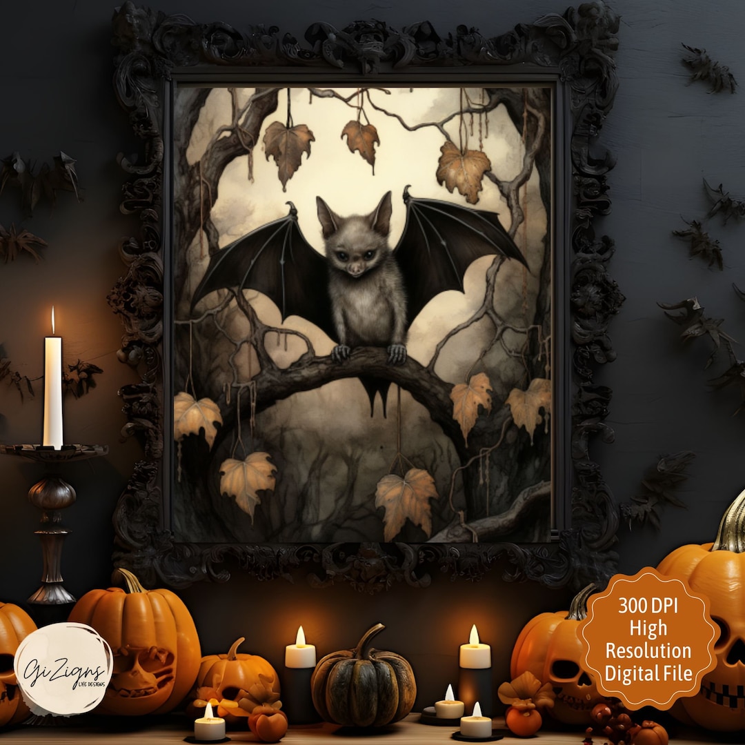 Halloween Bat Artwork, Halloween Wall Art, Bat Love Art Print, Spooky ...