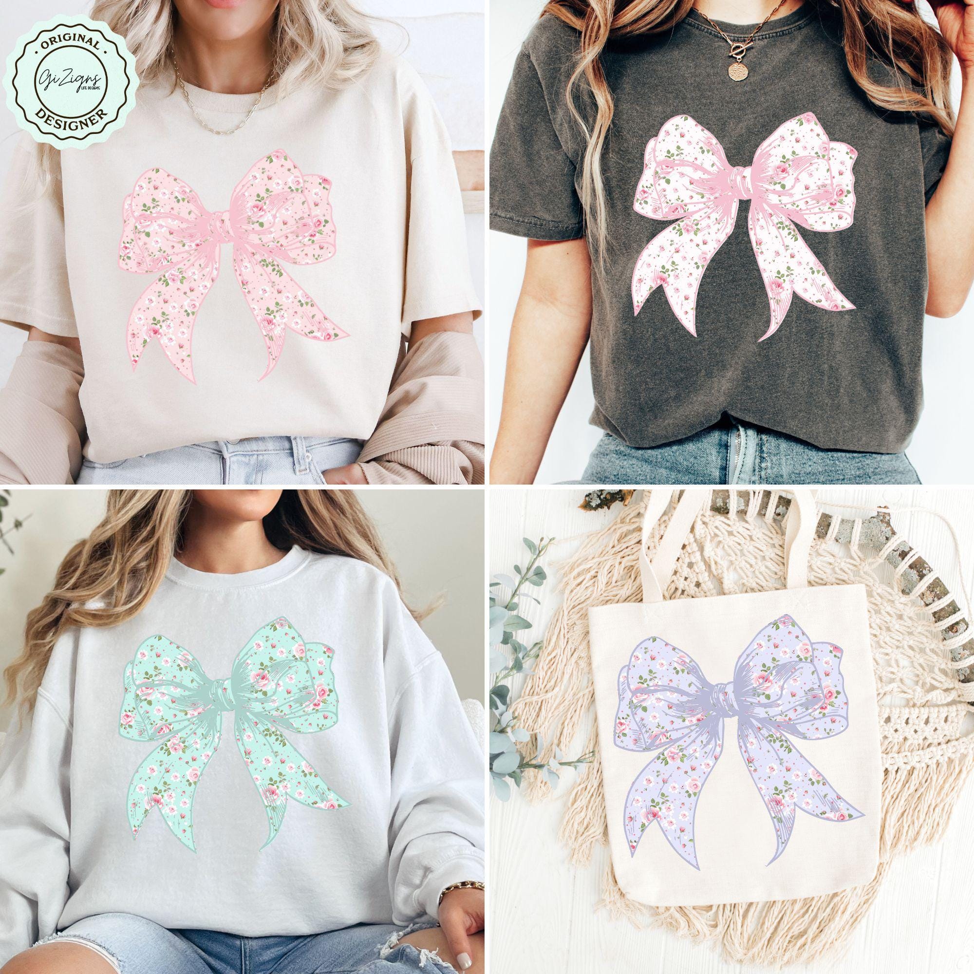Fancy Floral Coquette Bow PNG Clipart Bundle, Vintage Retro Shabby Chic ...