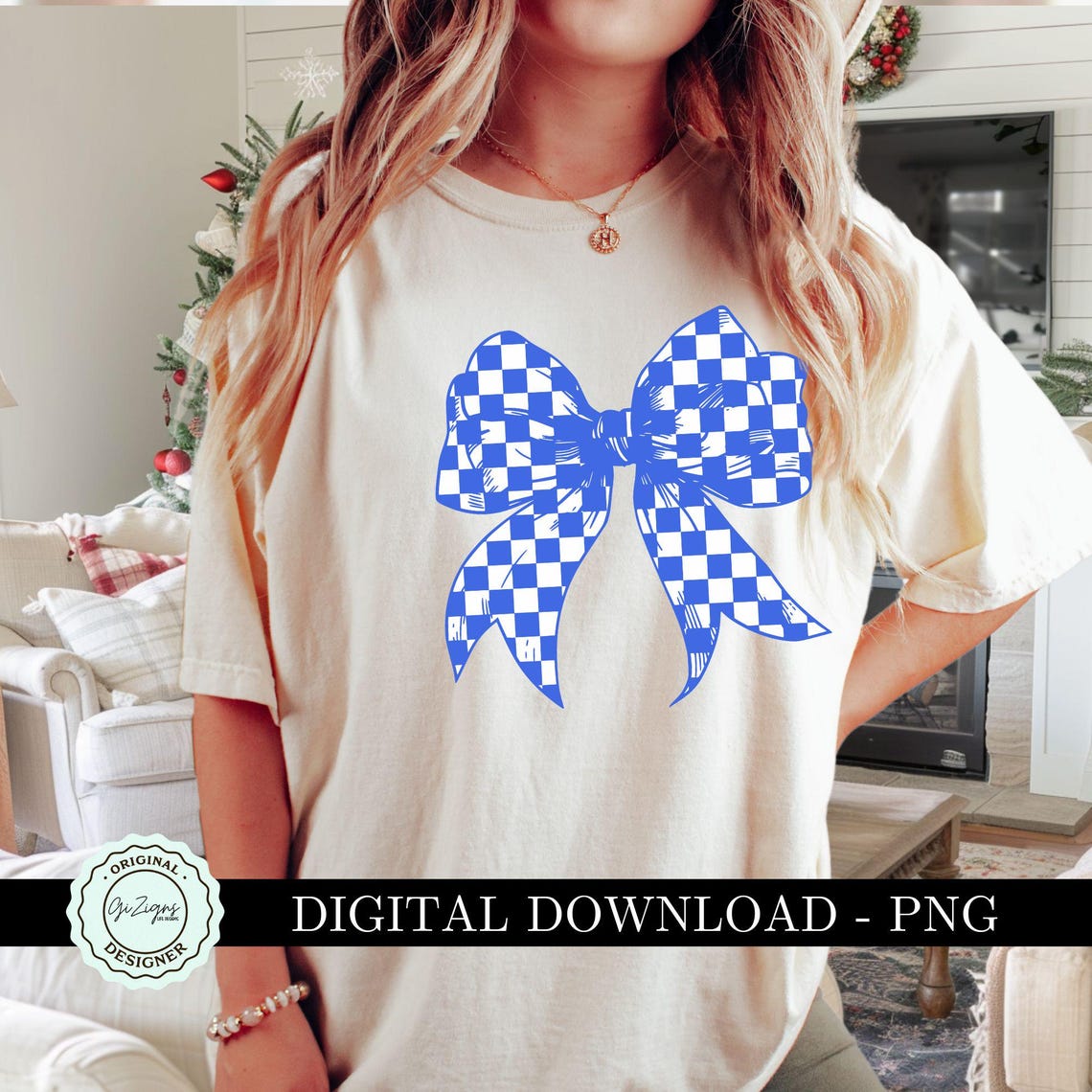 Trendy Checkered School Color Coquette White and Royal Blue Bow PNG ...