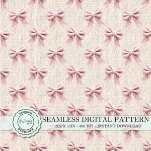 Chunky Knit Pink Coquette Bow Seamless Pattern PNG, Knitted Pink Bow ...