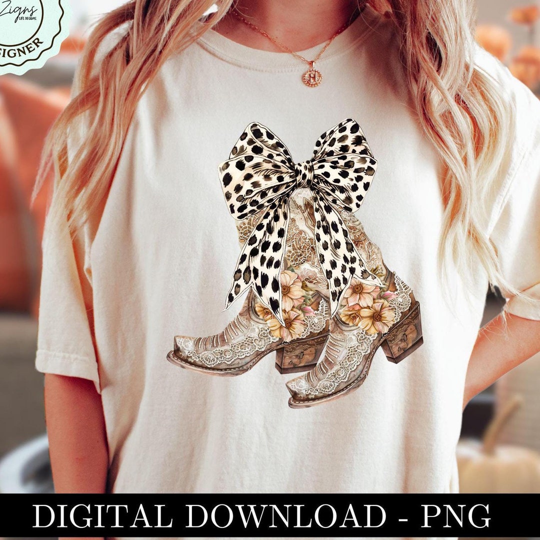 Shabby Chic Country Cowgirl PNG, Coquette Leopard Bow Png, Leather Lace ...