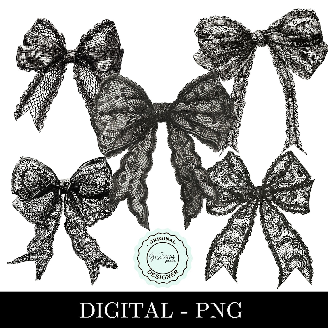 Lace Black Bow Dark Coquette PNG, Coquette Bows, Crochet Ribbon ...