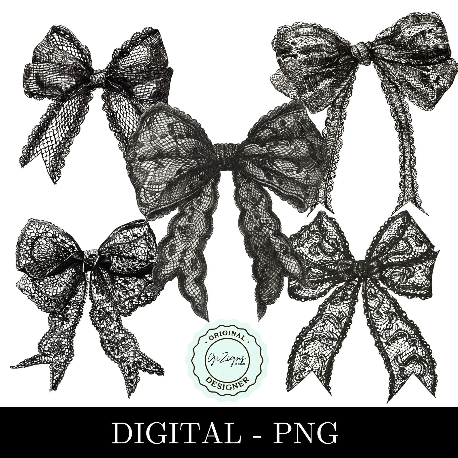 Lace Black Bow Dark Coquette PNG, Coquette Bows, Crochet Ribbon ...