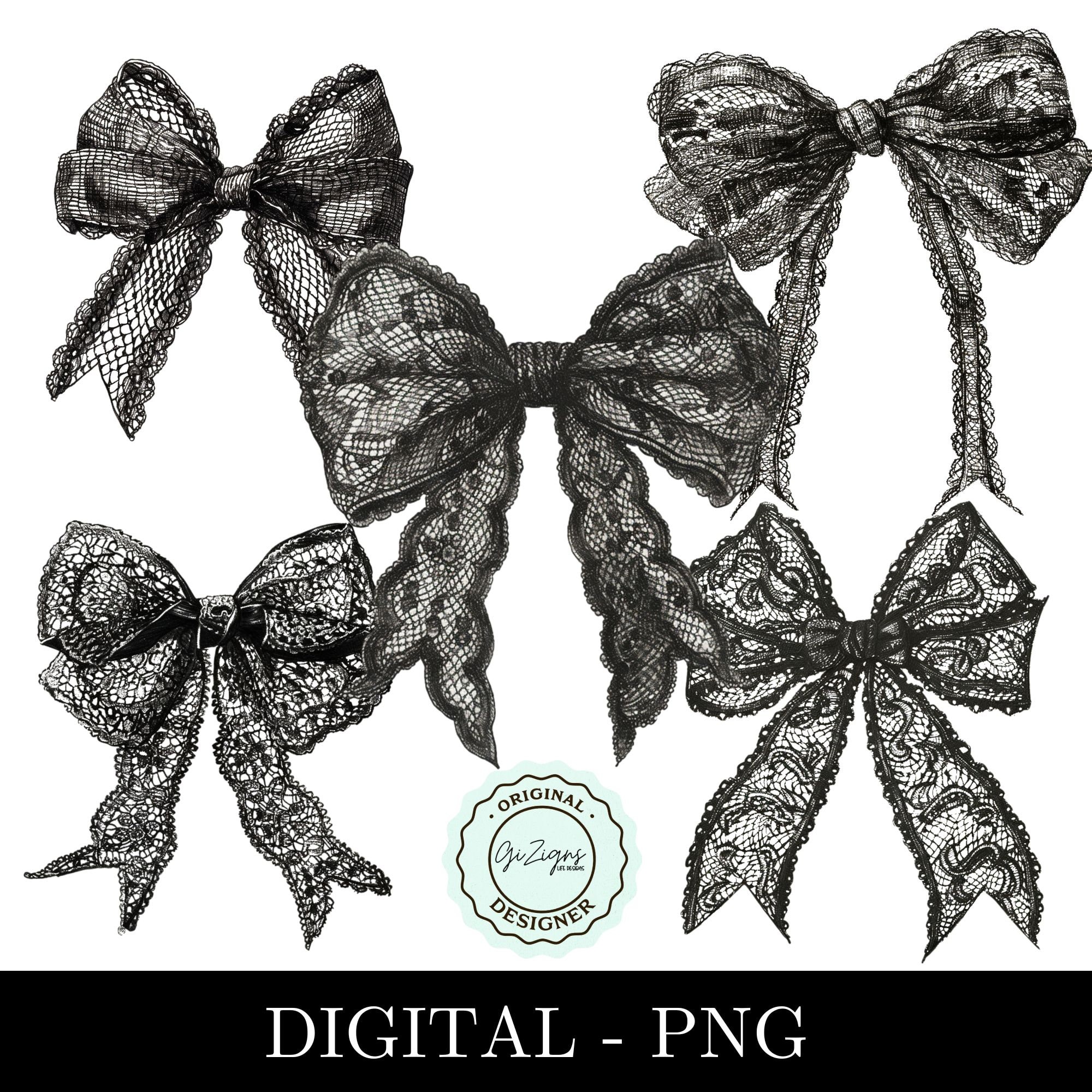 Lace Black Bow Dark Coquette PNG, Coquette Bows, Crochet Ribbon ...