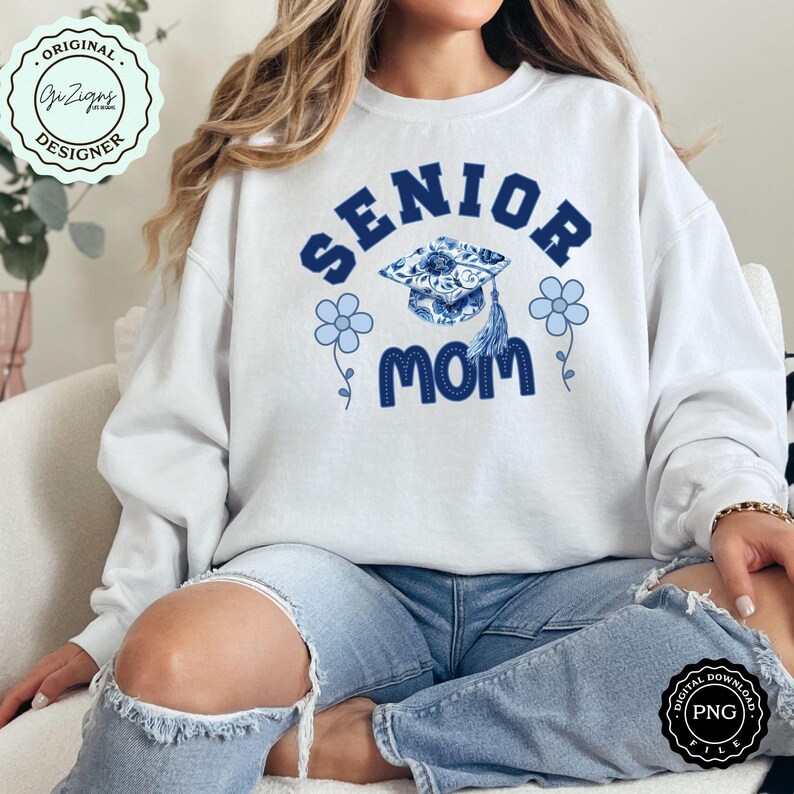 Delft Blue Senior Mom PNG Clipart, Blue Willow Mama PNG Graduation Cap ...