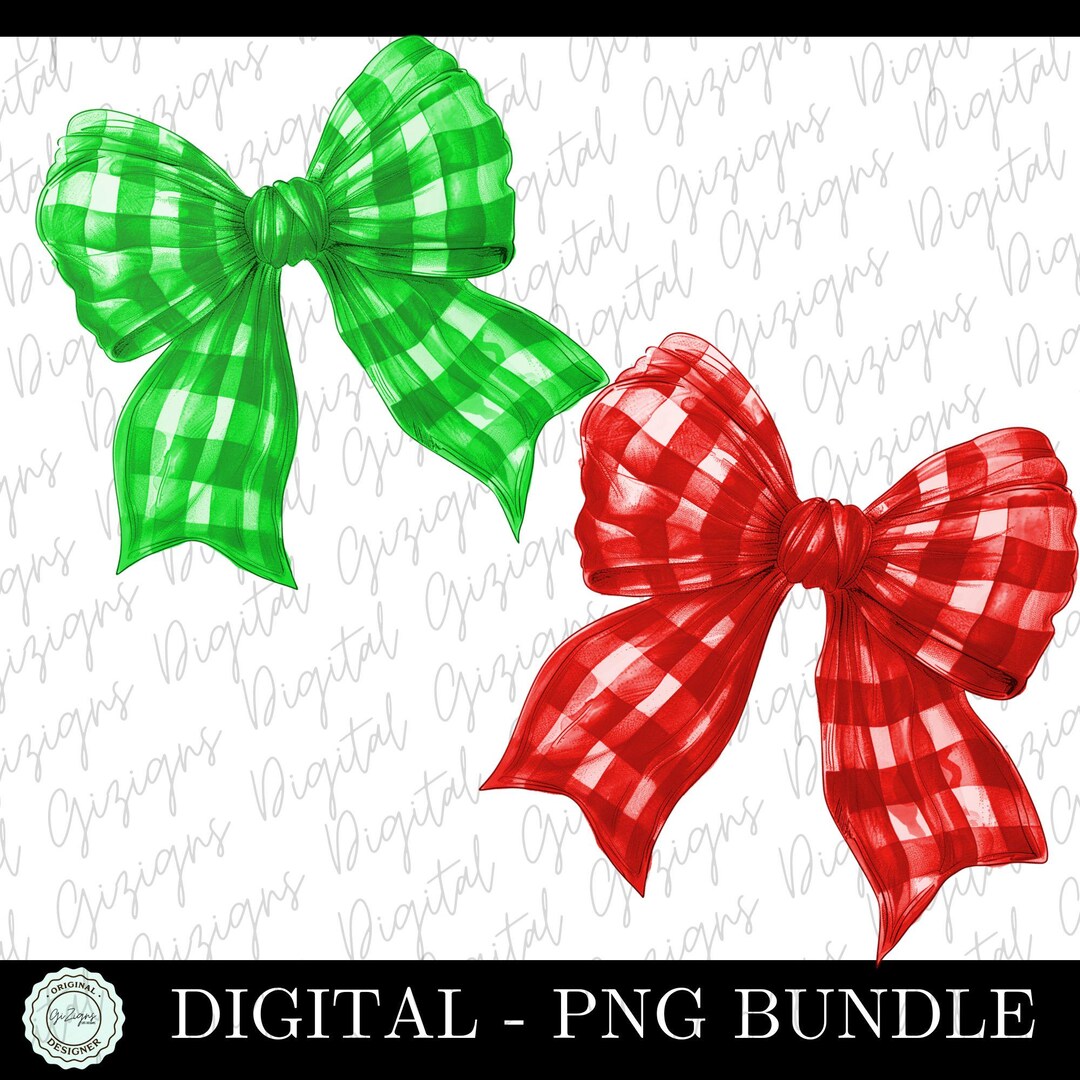 Trendy Checkered Christmas Coquette Bow PNG Clipart Bundle, Gingham ...