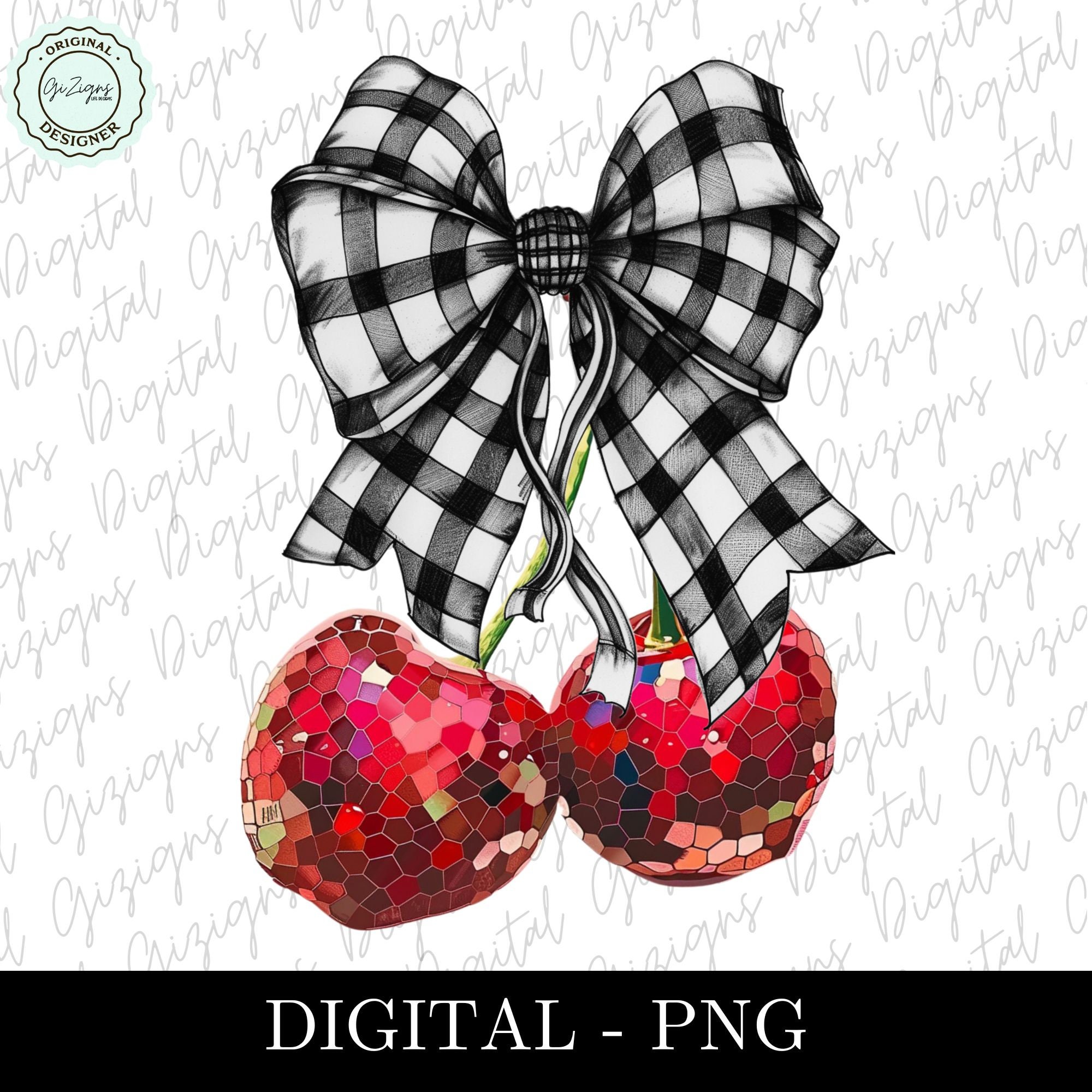 Trendy Cherry Checkered Bow Coquette PNG Clipart, Coquette Bows Bundle ...