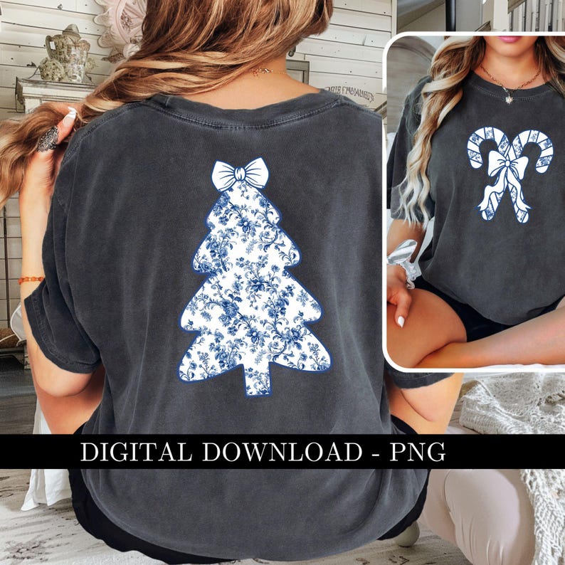 Blue Toile Christmas PNG Clipart Bundle, Blue Floral Christmas PNG ...
