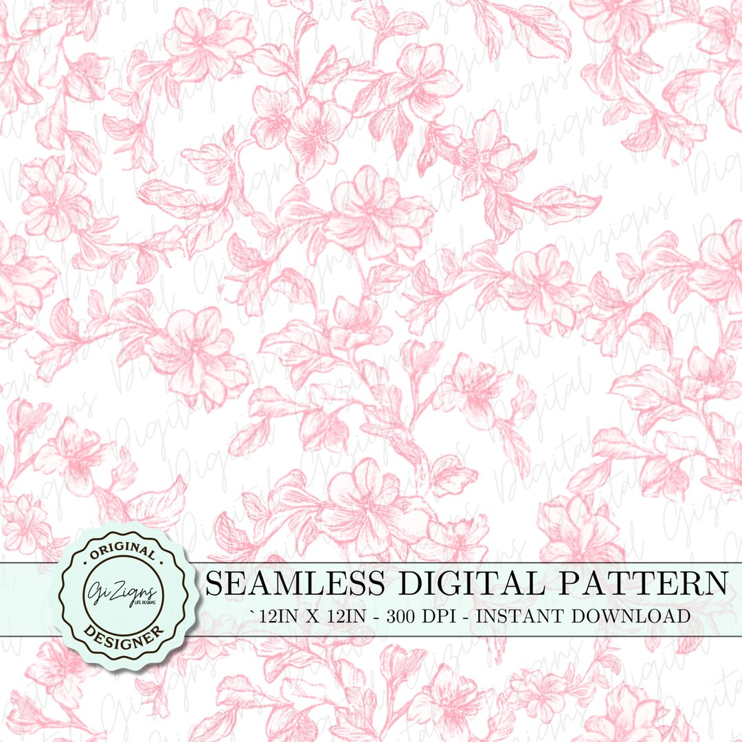 Vintage Pink Toile Seamless Pattern PNG SVG, Pink Chinoiserie Digital ...