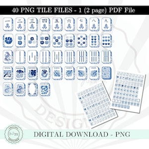 Blue Toile Mahjong Tile Set PNG Clipart, Chinoiserie Mahjong Digital ...