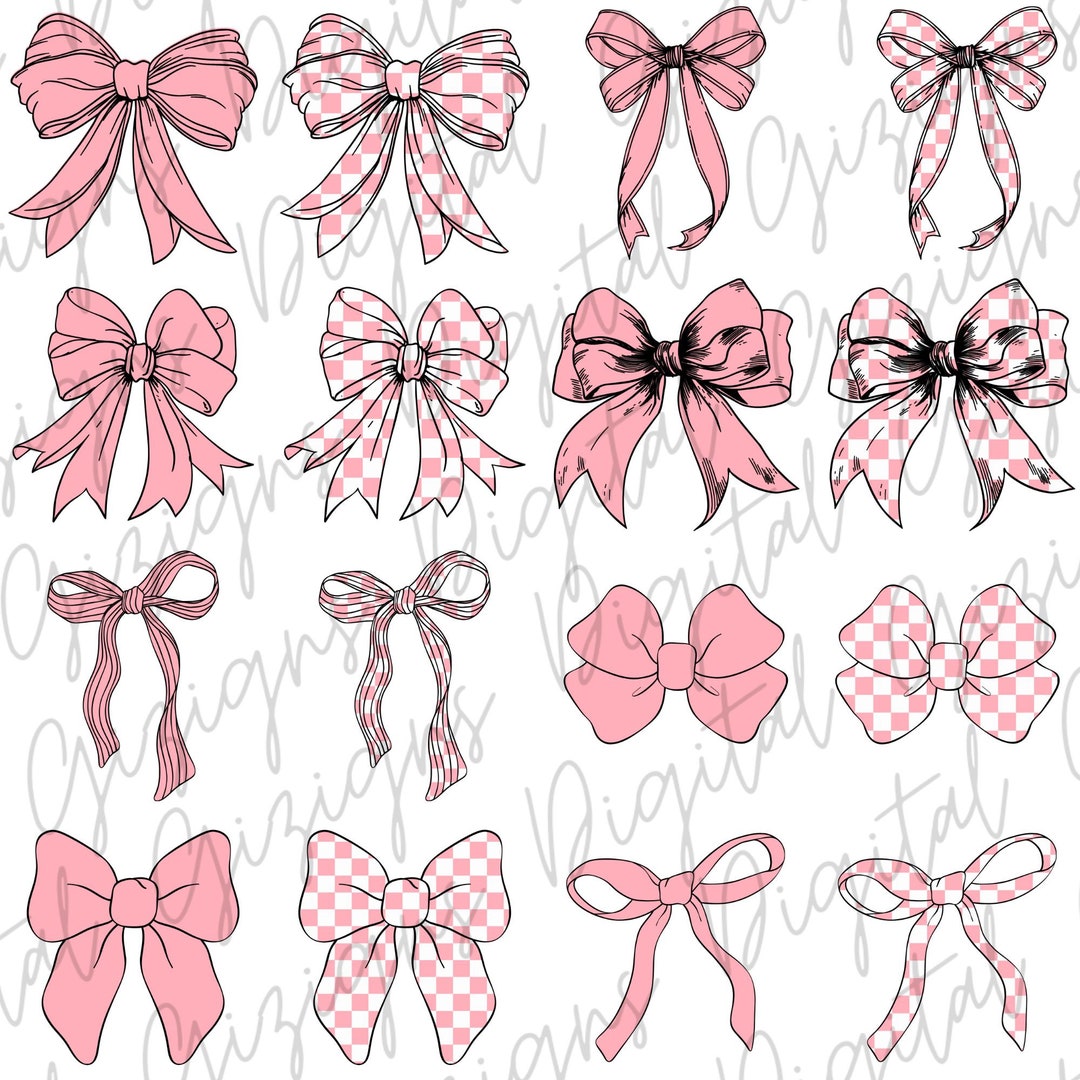 Pink Checkered Bow Y2K Coquette PNG Clipart Bundle, Preppy Png ...