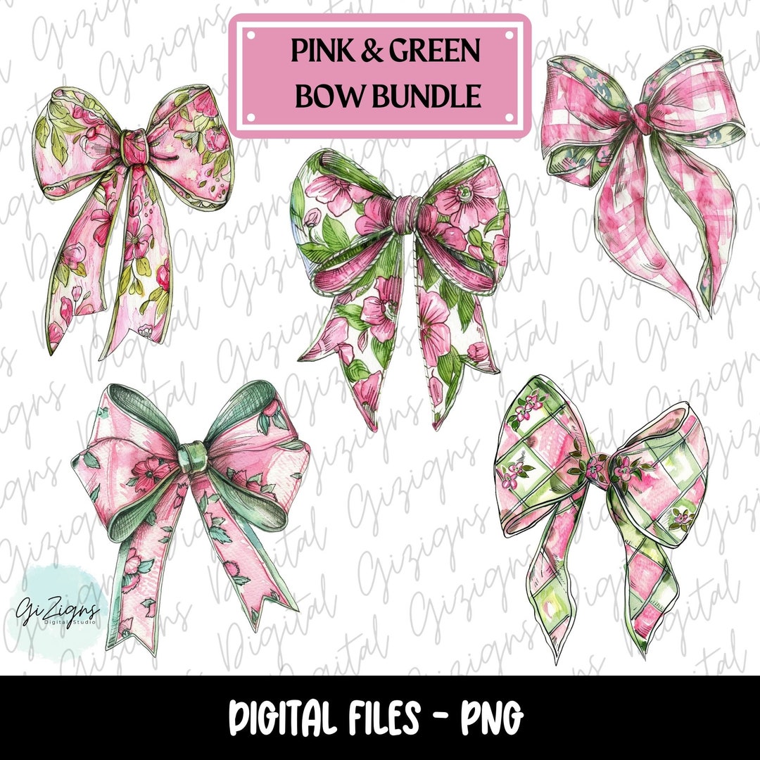 Trendy Bow Pink Coquette PNG Clipart Bundle, Coquette Bows, Ribbon ...