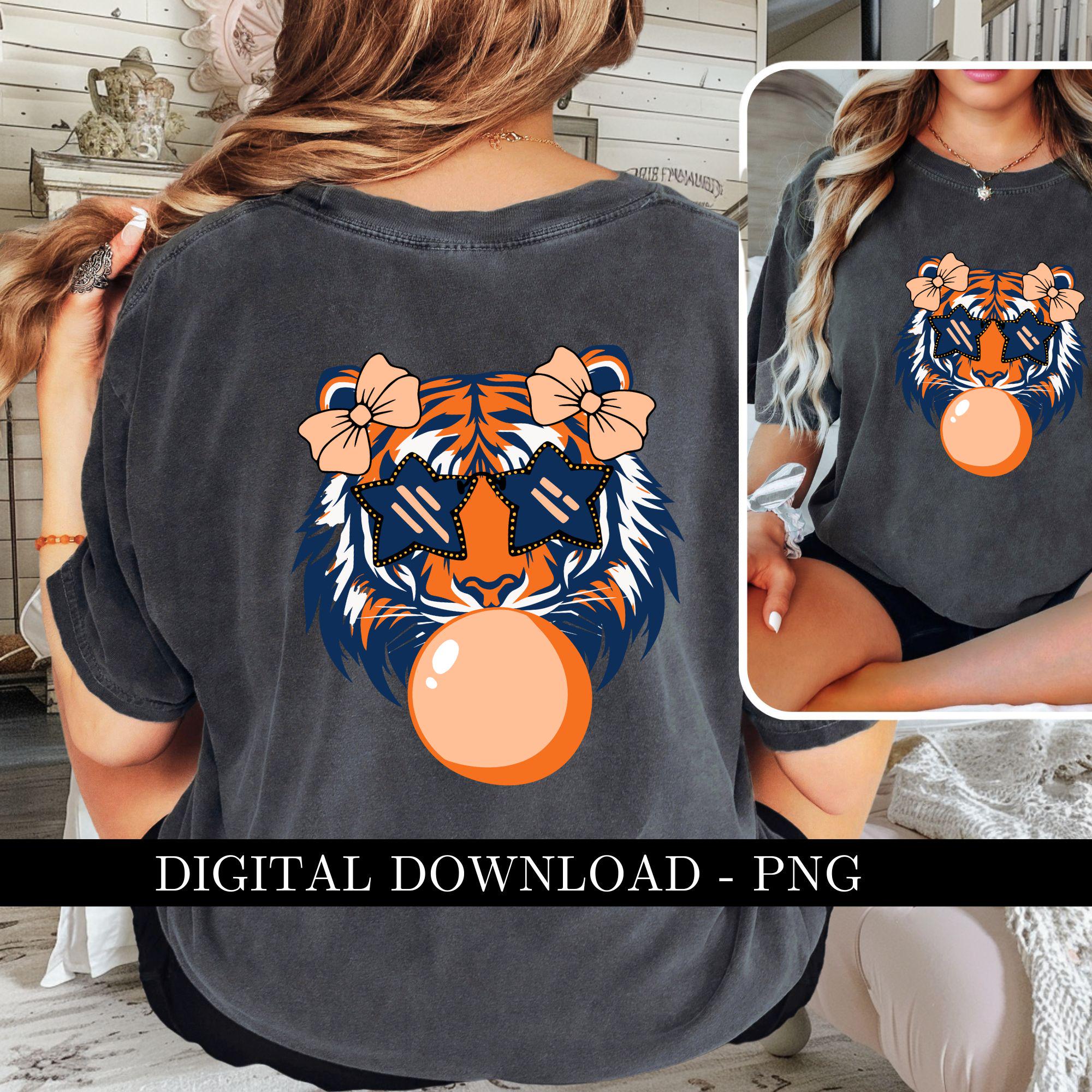 Blue and Orange Tiger Blowing Bubble PNG, Coquette Bow Tiger Face PNG ...
