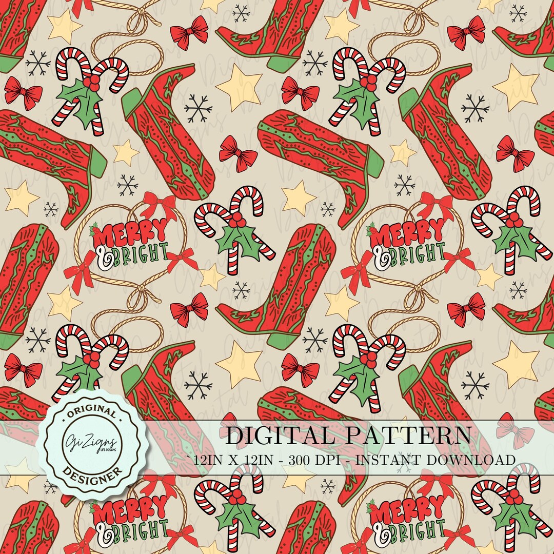 Vintage Cowgirl Christmas Coquette Seamless Pattern Digital Paper ...