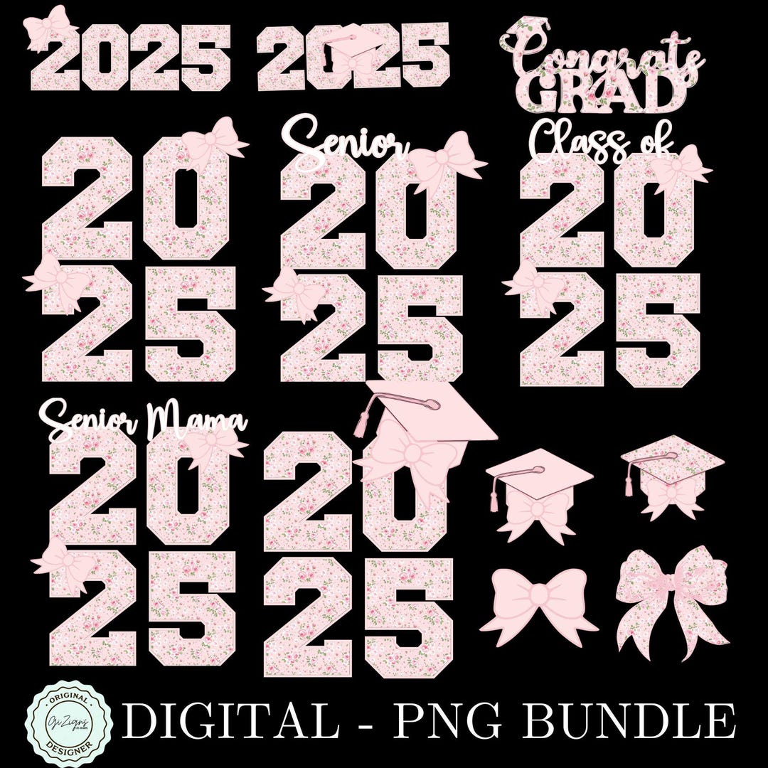 2025 PNG Pink Coquette Graduation Clipart Bundle, Pink Bow Class of ...