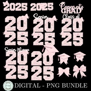 2025 PNG Pink Coquette Graduation Clipart Bundle, Pink Bow Class of ...