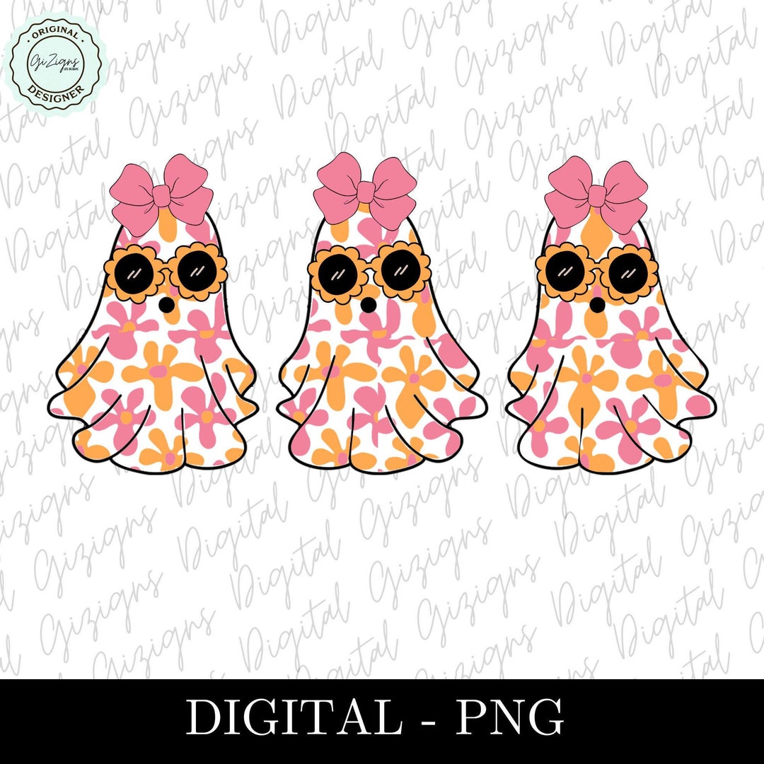 Cute Retro Hippie Orange Pink Ghost PNG, Coquette Halloween Orange Bow Ghosts Clipart PNG ...
