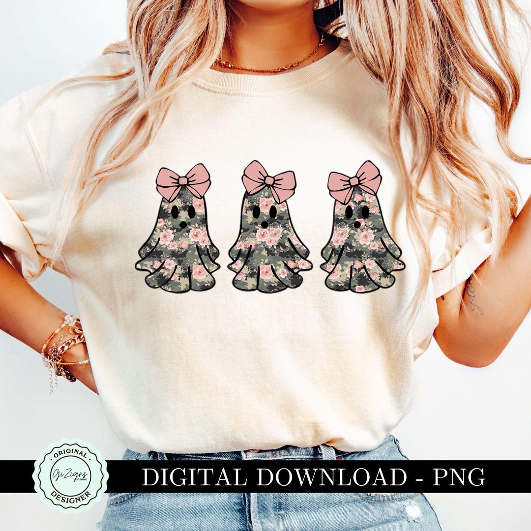 Cute Coquette Bow Camo Floral Ghosts Png, Halloween Coquette Clipart ...