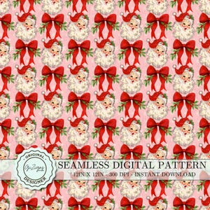 Pink Vintage Christmas Santa Digital Paper, Red Santa Claus Seamless ...