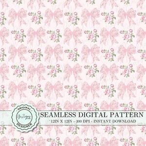 Vintage Floral Pink Bow Coquette Seamless Pattern PNG, Pink Girly ...