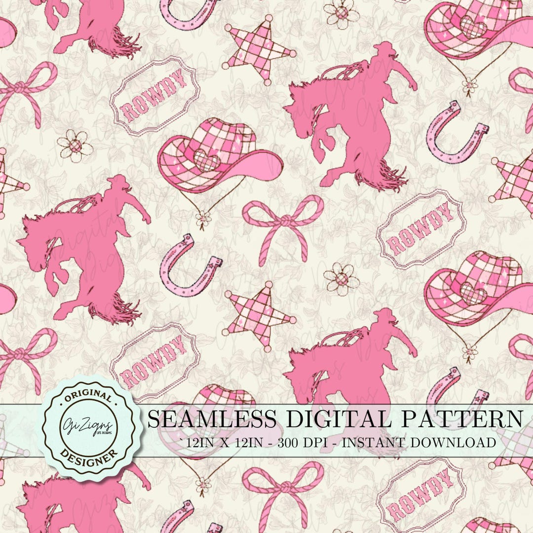 Western Seamless Pattern, Pink Country Coquette Cowgirl Toile Digital ...
