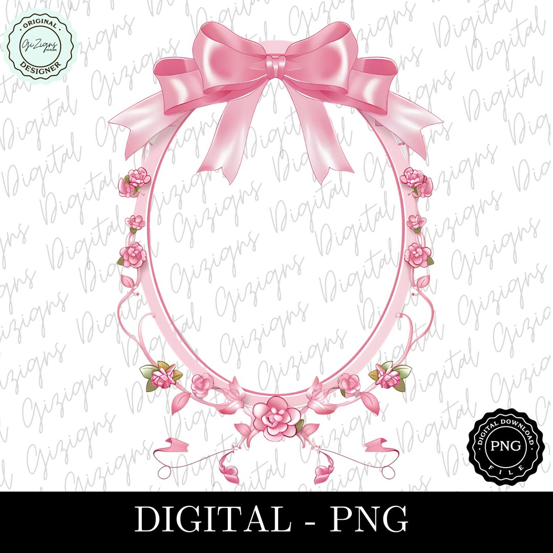 Trendy Pink Bow Floral Frame Clipart PNG, Pink Coquette Bow Element ...