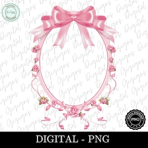 Trendy Pink Bow Floral Frame Clipart PNG, Pink Coquette Bow Element ...