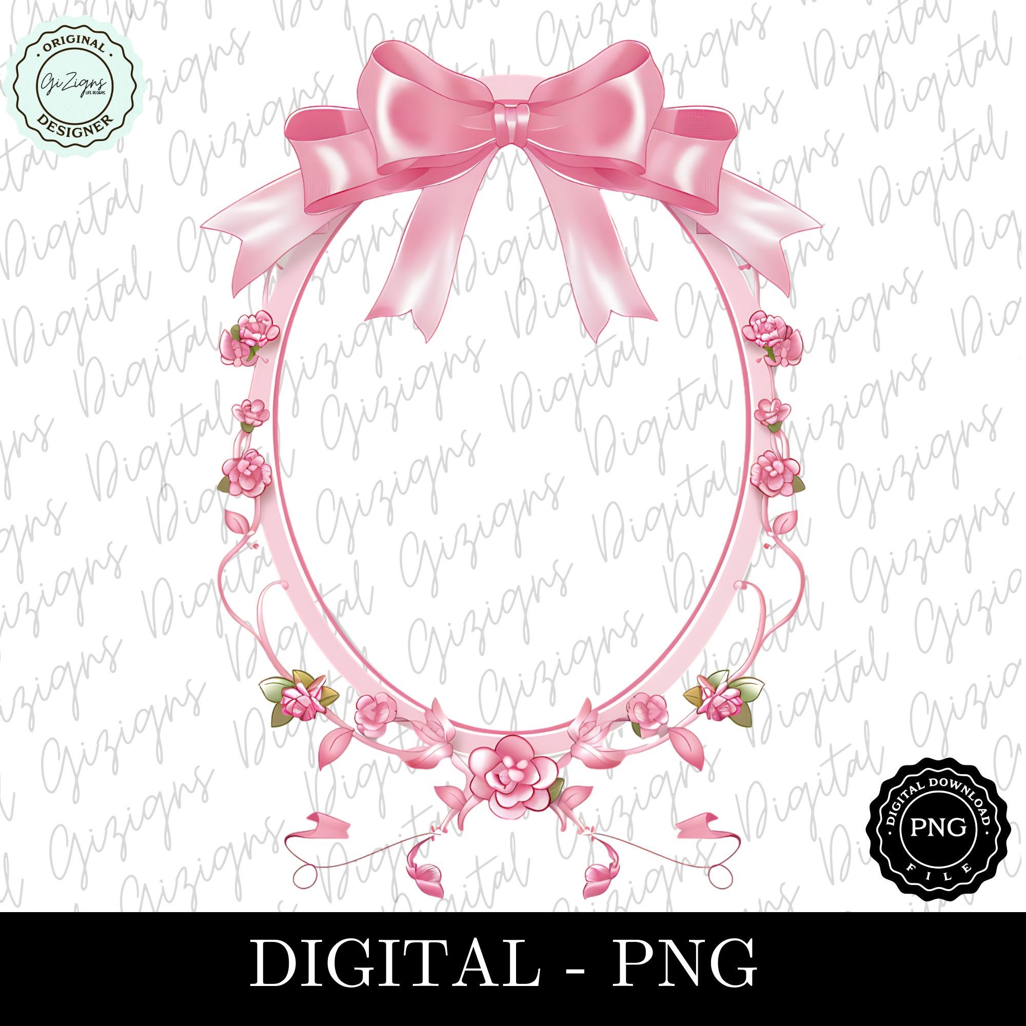Trendy Pink Bow Floral Frame Clipart PNG, Pink Coquette Bow Element ...