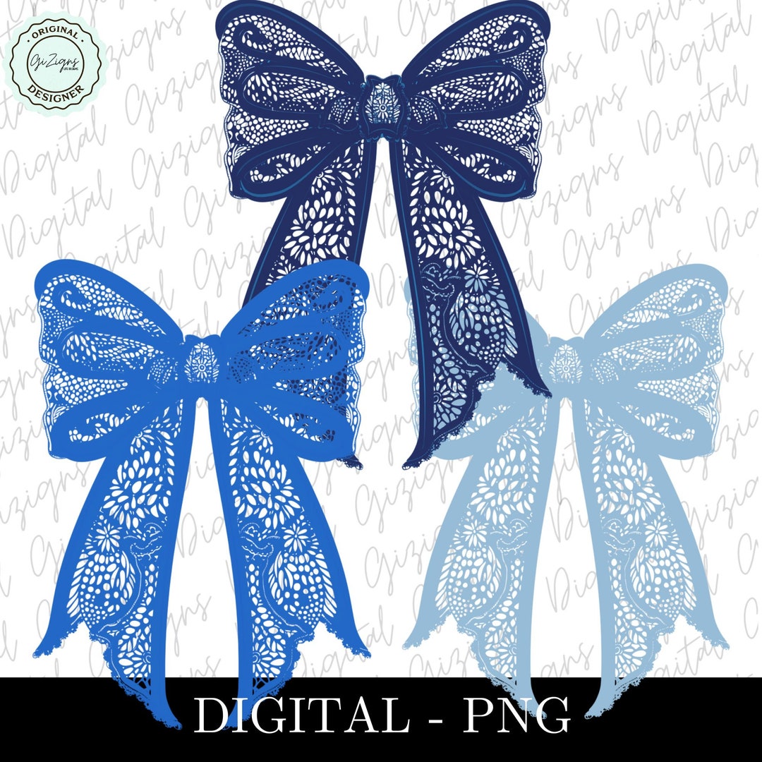 Trendy Lace Blue Bow Coquette PNG Bundle, Watercolor Blue Coquette Bow ...