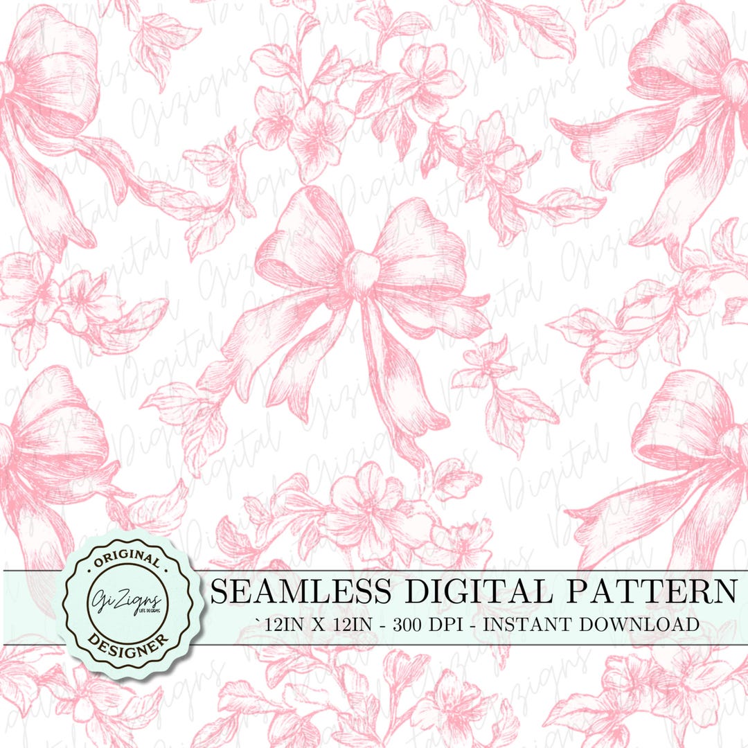 Vintage Pink Toile Coquette Seamless Pattern PNG SVG, Pink Chinoiserie ...
