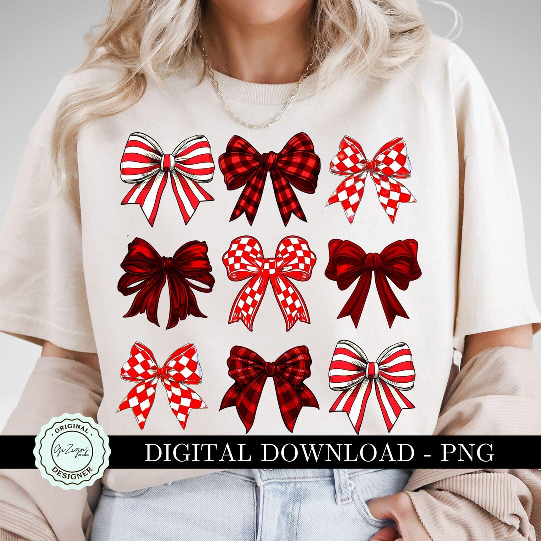 Red Checkered Bow Coquette PNG Clipart Collage, Preppy Watercolor Retro ...