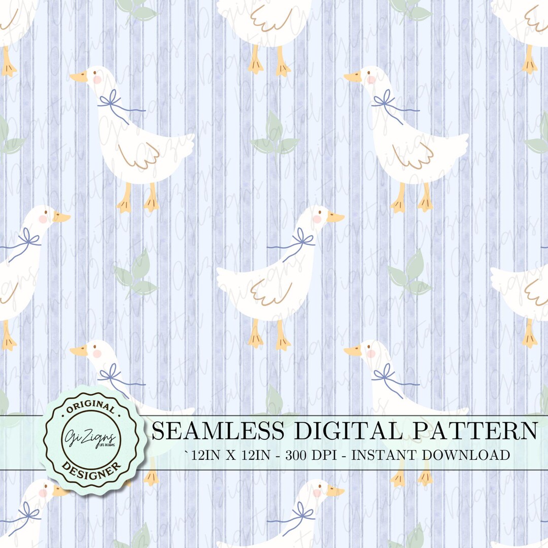 Goose Seamless Pattern PNG SVG, Cute Goose Patten, Blue Silly Goose ...