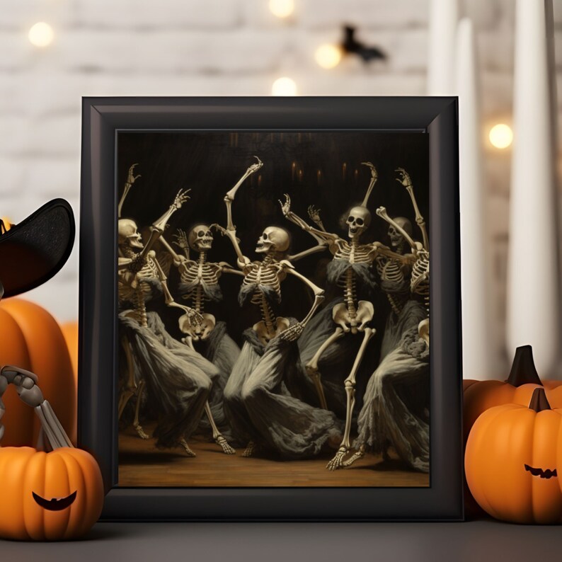 Halloween Dancing Skeleton Poster Digital Art Print Creepy - Etsy
