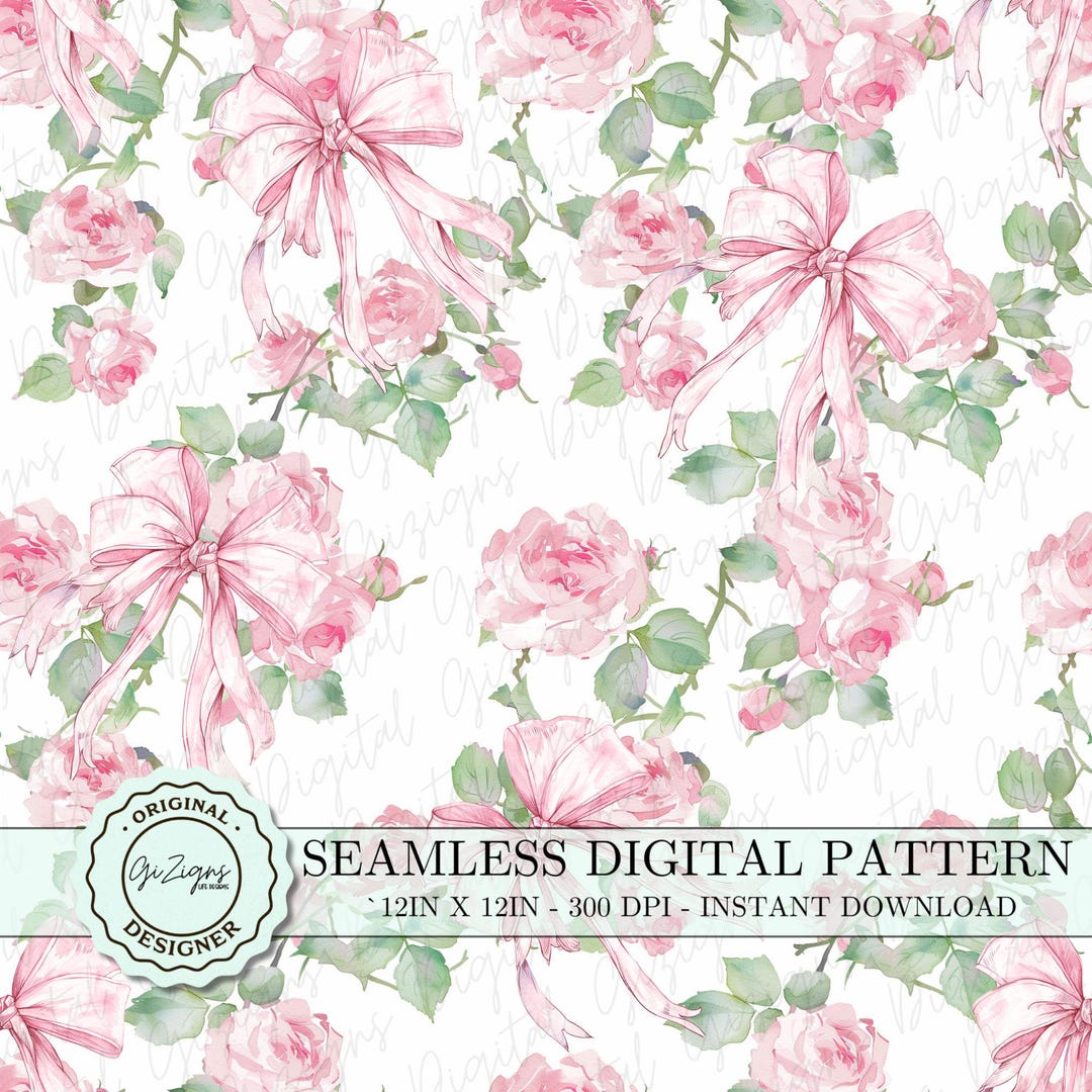 Girly Coquette Seamless Pattern PNG, Pink Vintage Floral Pattern Preppy ...