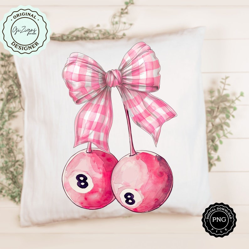 8 Ball Cherry Coquette Bow PNG, Eight Ball Bows, Lucky Clipart, Vegas ...