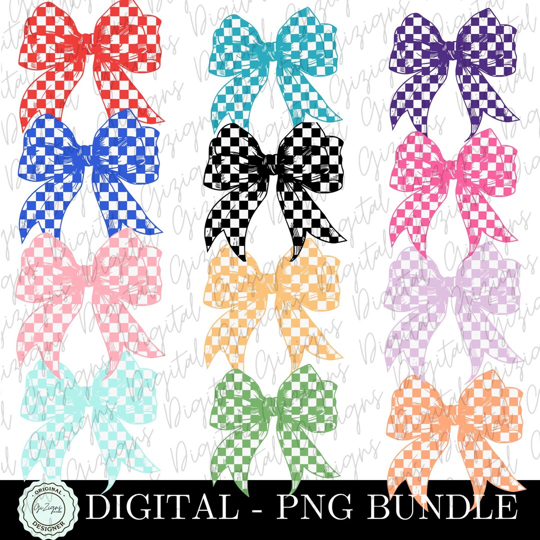 Checkerboard Coquette Bow PNG Clipart, Checker Bow Bundle, Red, Green ...