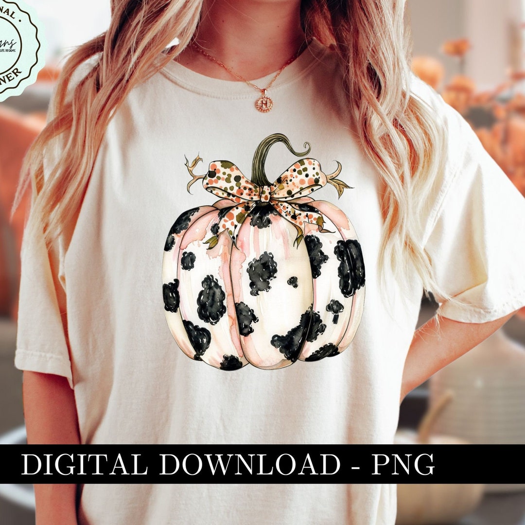 Trendy Cow Print Pumpkin Coquette PNG Clipart, Watercolor Western ...