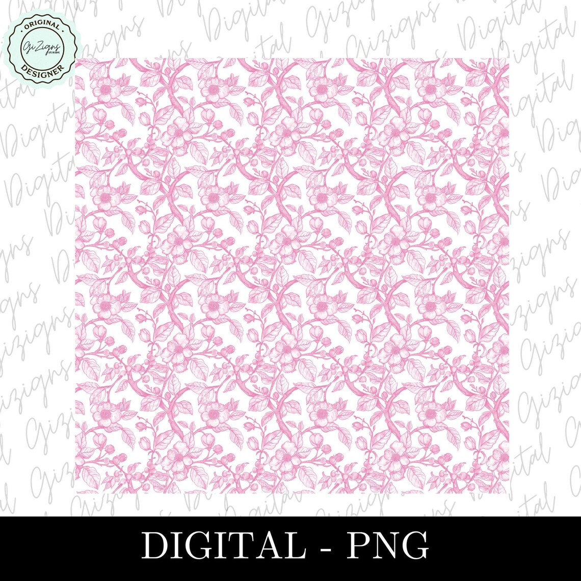 Pink Floral Willow Pattern PNG, Pink Toile Pattern PNG, Pink ...