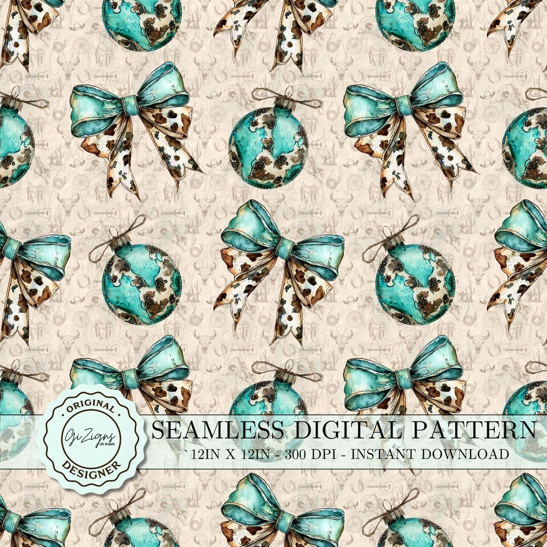 Western Christmas Seamless Pattern Digital Paper, Turquoise Christmas ...