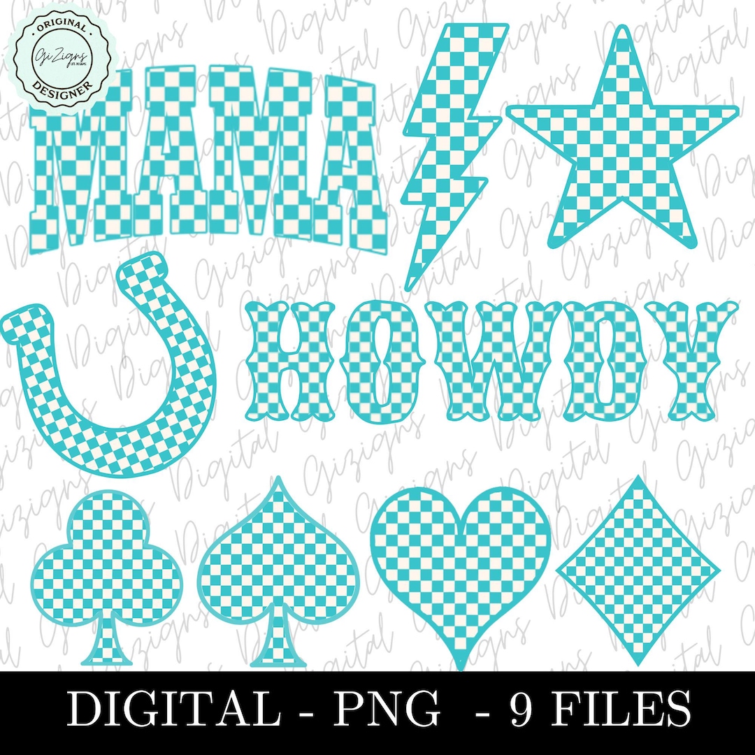 Trendy Turquoise Checkerboard PNG Clipart Bundle, Mama Png, Howdy, Png ...