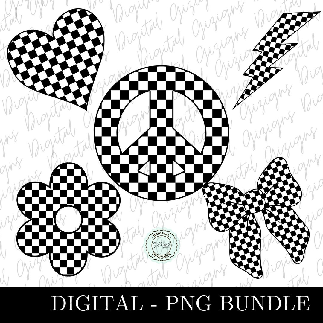 Y2K Retro Groovy Bundle Checkered Hippie Coquette PNG Checkerboard ...