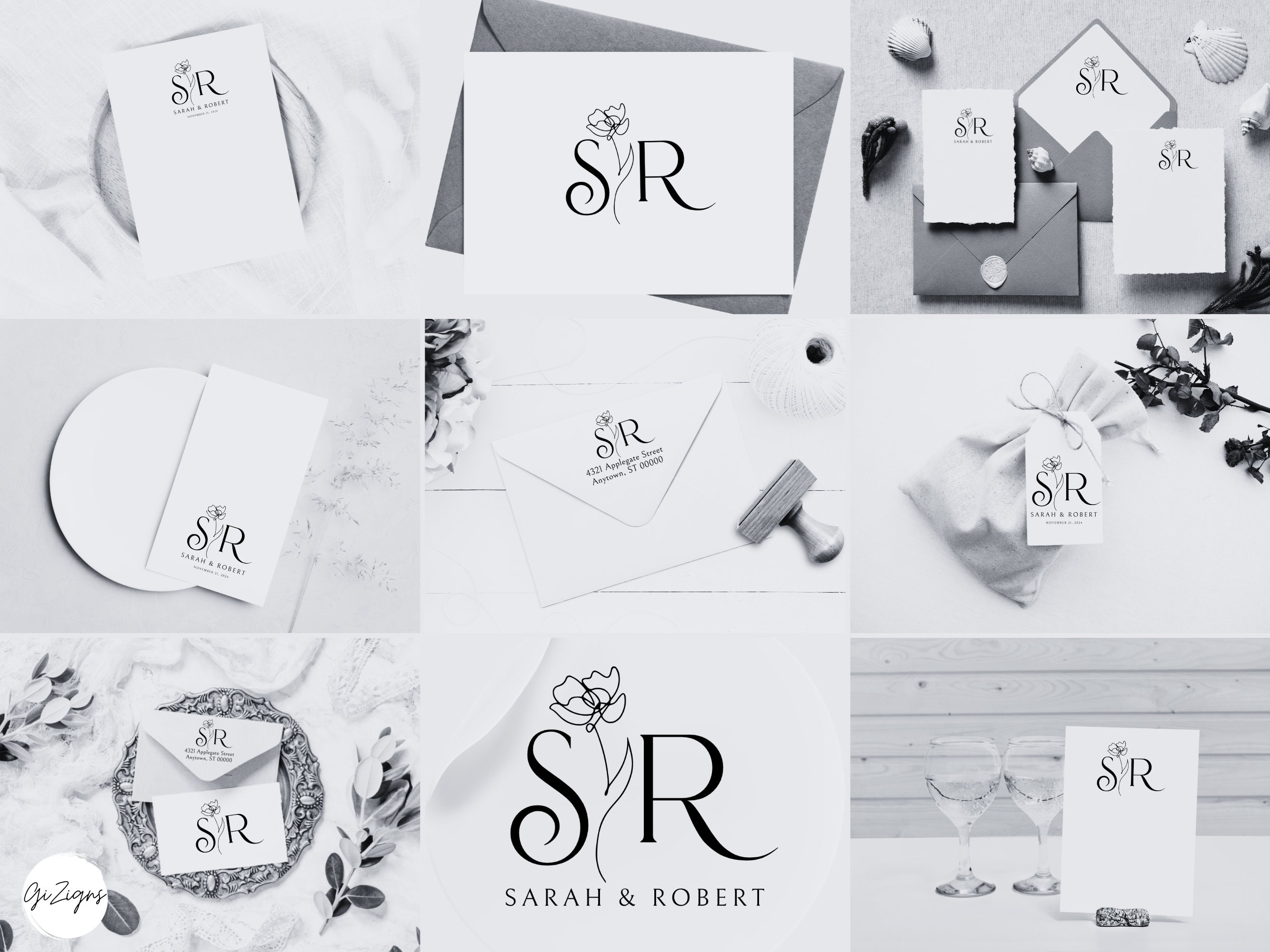 Elegant Wedding Logo, Modern Wedding Monogram, Initials Logo, Custom ...