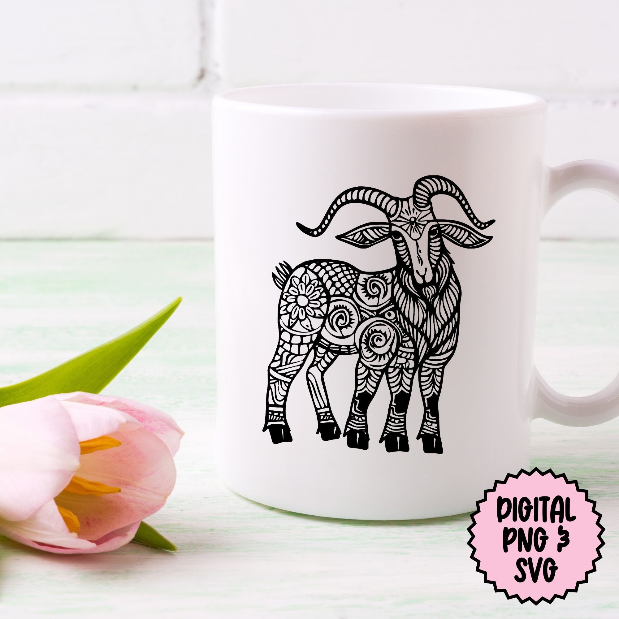 Zentangle Goat SVG, Cricut Vector Mandala PNG Clipart Coloring Page ...