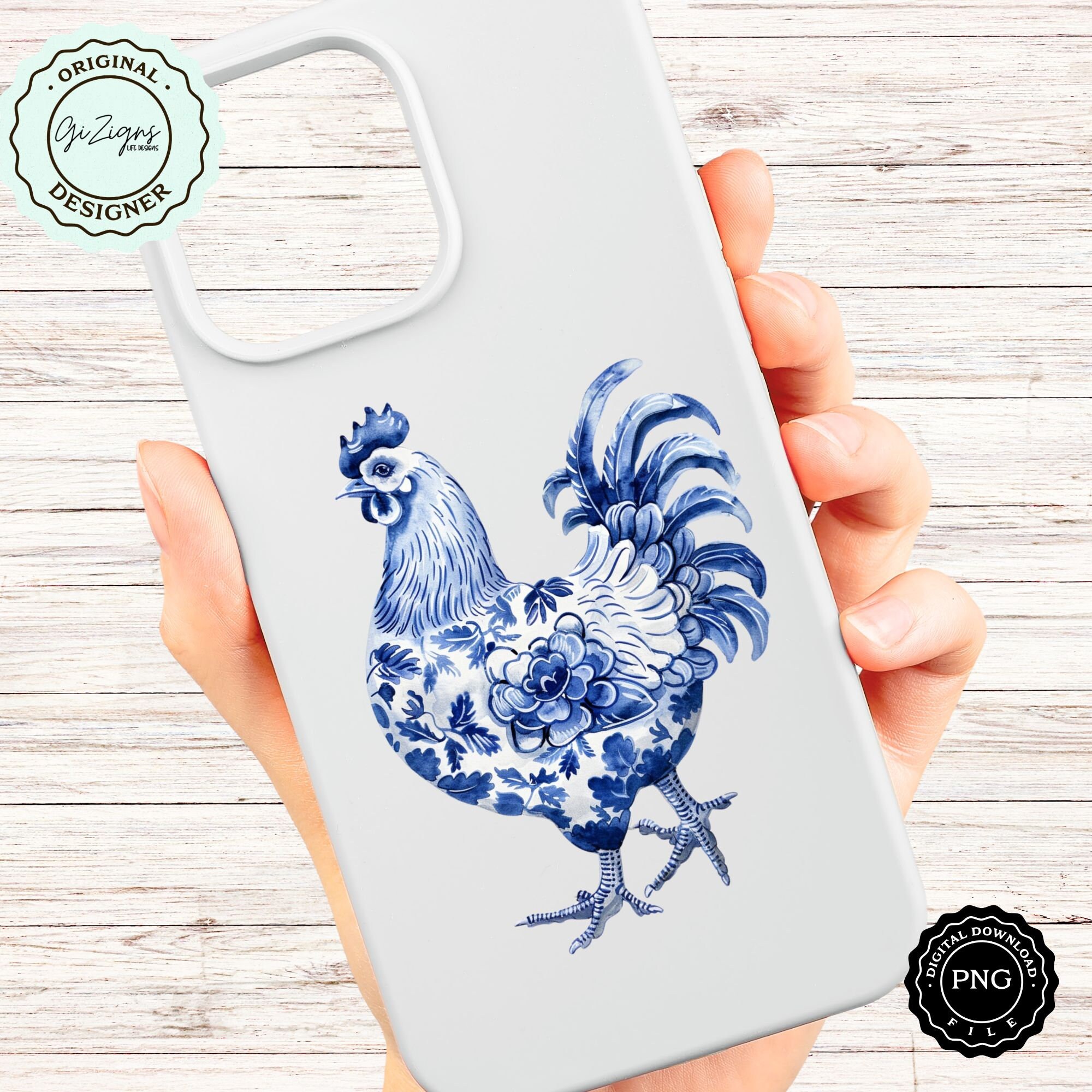 Trendy Blue Floral Chicken PNG Clipart, Blue Willow Clip Art, Delft ...