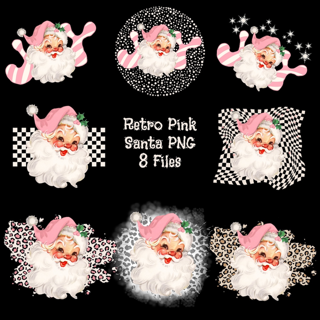 Trendy Vintage Pink Christmas PNG Clipart, Leopard Pink Santa PNG ...