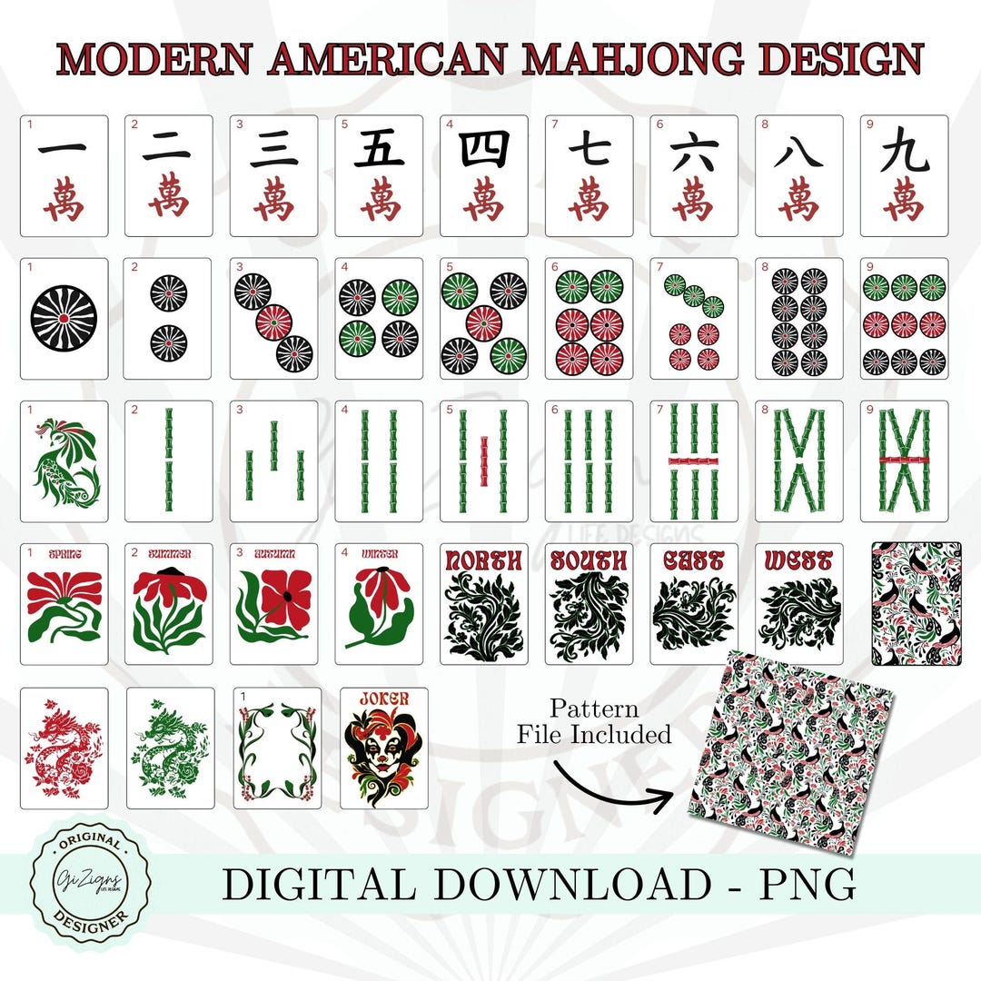 Mahjong Tile Set PNG Clipart, Mahjong SVG, Modern American Design ...