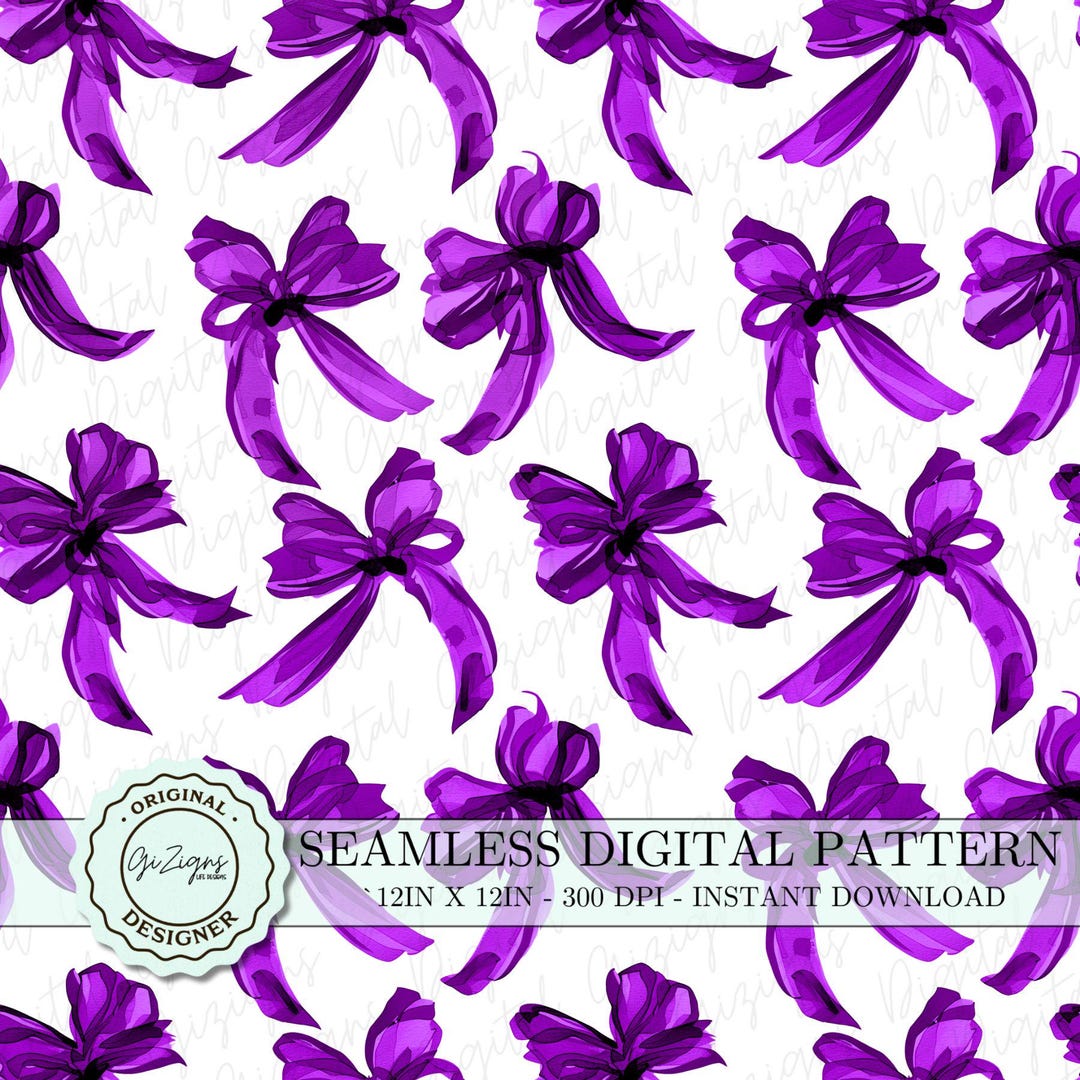 Purple Coquette Bow Seamless Pattern PNG SVG, Purple Bow Digital Paper ...