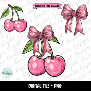 Trendy Coquette Cute Cherry Clipart PNG, Vintage Coquette Bow, Ribbon ...
