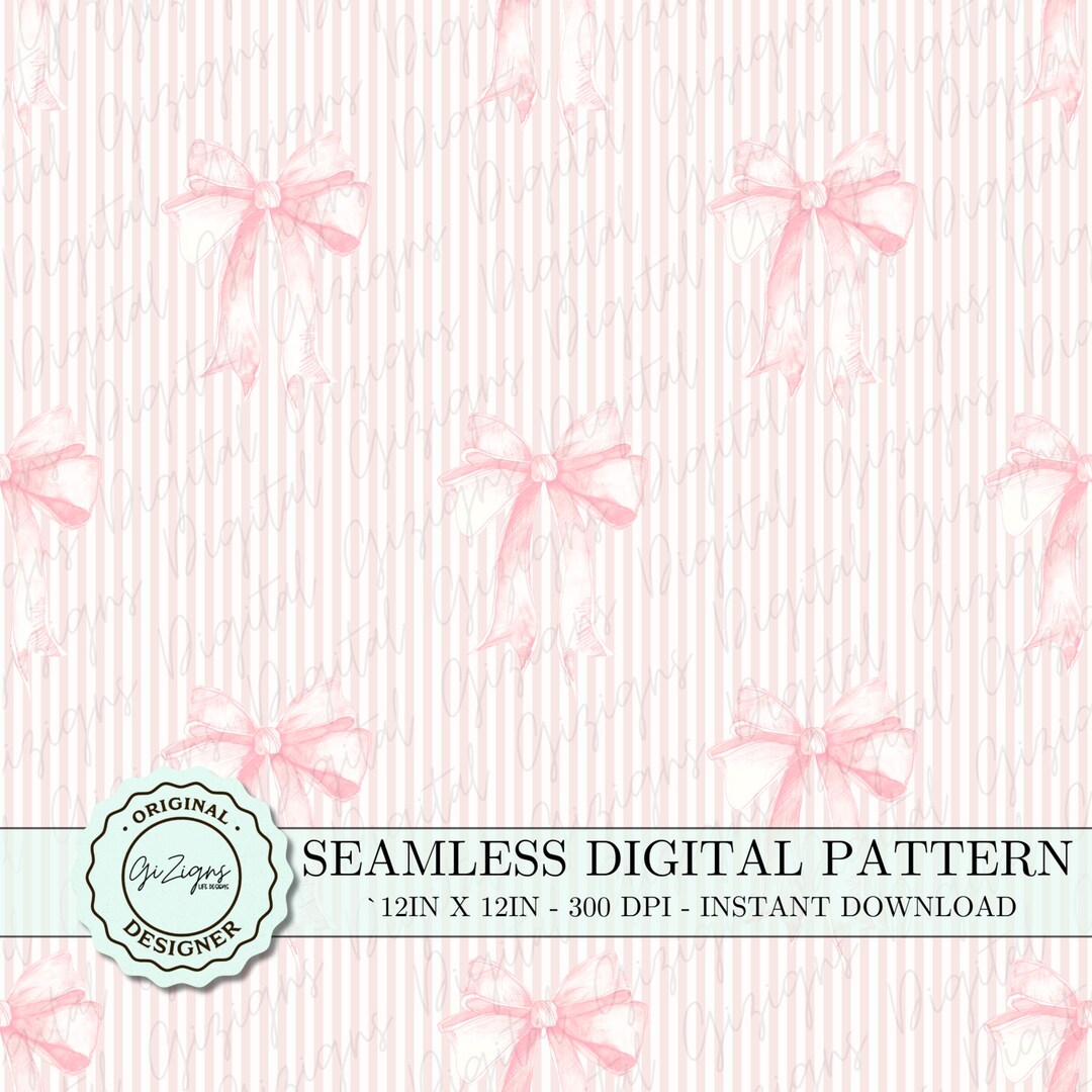 Vintage Pink Stripe Coquette Bow Seamless Pattern PNG, Cute Bow Baby ...