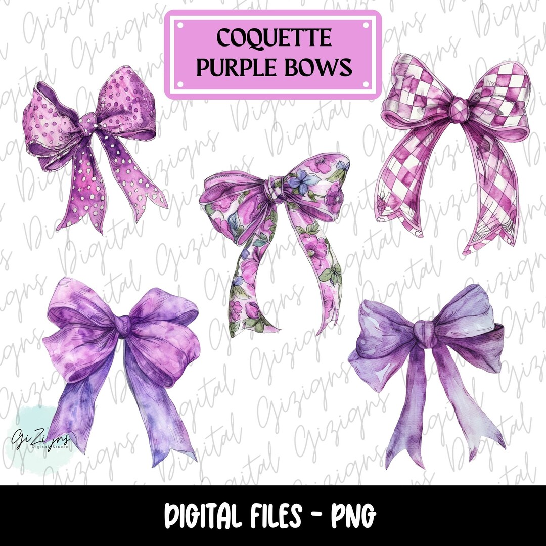 Trendy Bow Purple Coquette PNG Clipart Bundle, Coquette Bows, Ribbon ...
